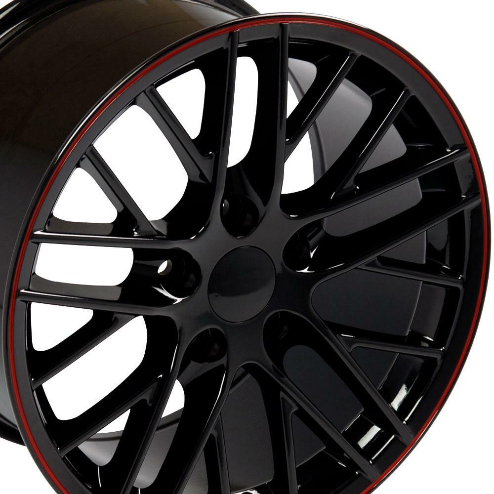 18" Wheel Tire SET Fit Corvette C6 ZR1 Style Blk w/Red Stripe Rim ...