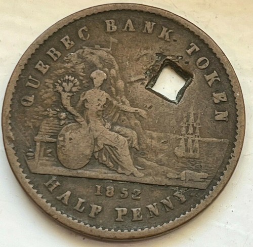 Canada 1852 1/2 Half Penny Un Sou, Quebec Bank Token Coin (H37) Pendant ...