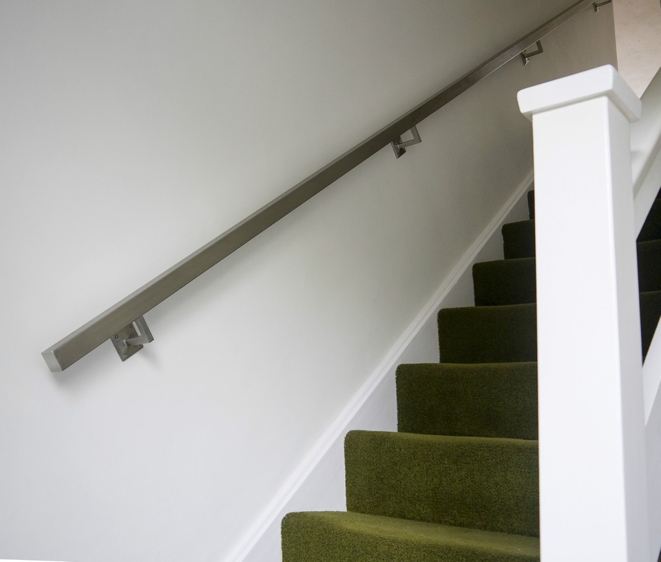 Brushed Steel Handrail - Pre-Assembled Stainless Square Metal Stair ...
