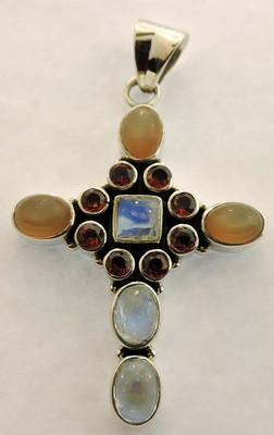 NICKY BUTLER - STERLING SILVER MOONSTONE + GARNET CROSS PENDANT | eBay