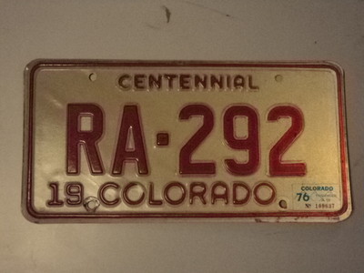 1976 COLORADO Centennial License Plate RA 292 CO Arapahoe County | eBay