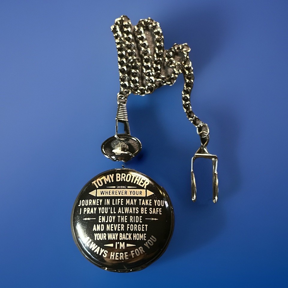 To My Brother Pocket Watch Engraved Black Quartz Chain Brother Gift ...