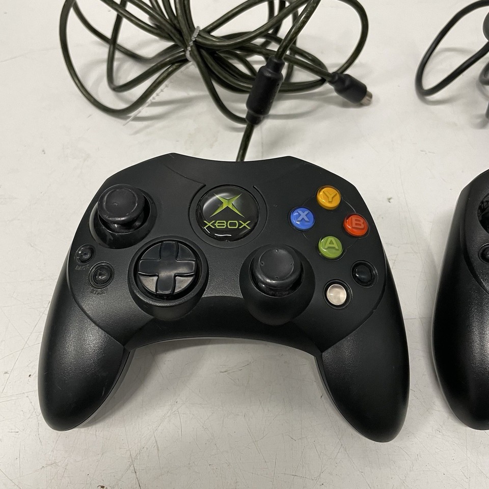 2x Original Xbox OEM S Type Black Controller NO CABLE, FOR PARTS, NOT ...
