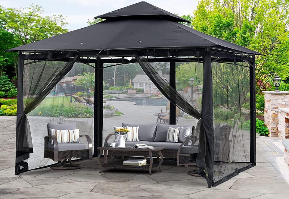 Mosquito Net for Outdoor Gazebo Canopy 4-Panel Canopy Screen Wall with ...