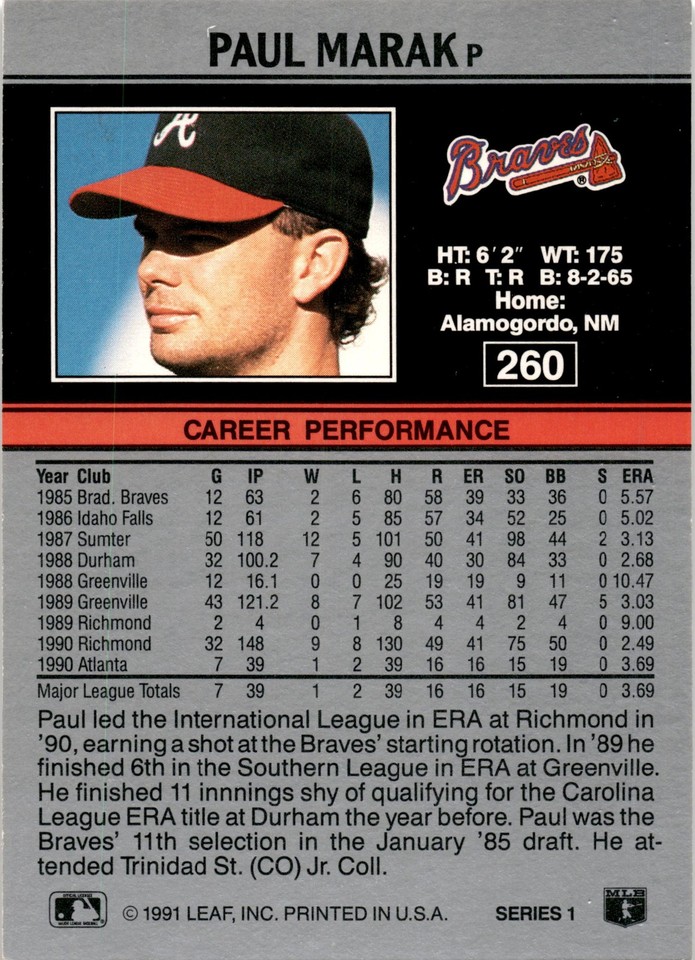 1991 Leaf #260 Paul Marak | eBay
