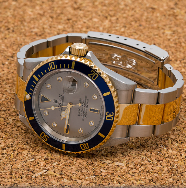Rolex Submariner 16613 40mm Silver Serti Dial Two-Tone Steel Gold Watch ...