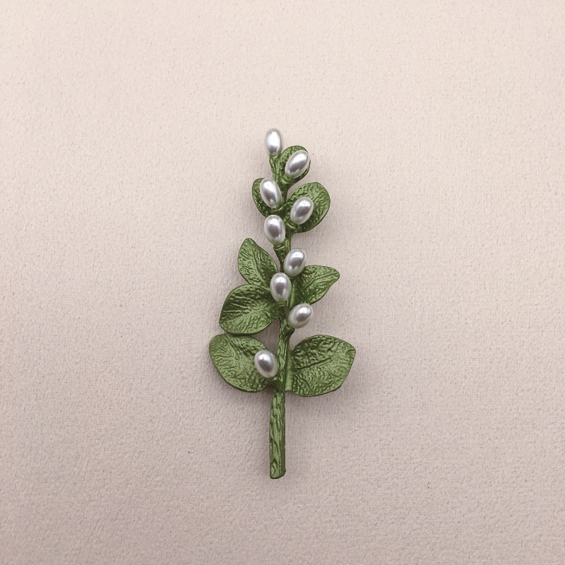 Vintage Green Color Plant Pearls Brooch Pin Flower Brooch For Women ...