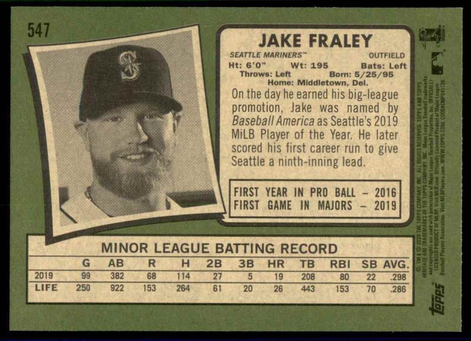2020 Topps Heritage High Number Jake Fraley Rookie Seattle Mariners ...
