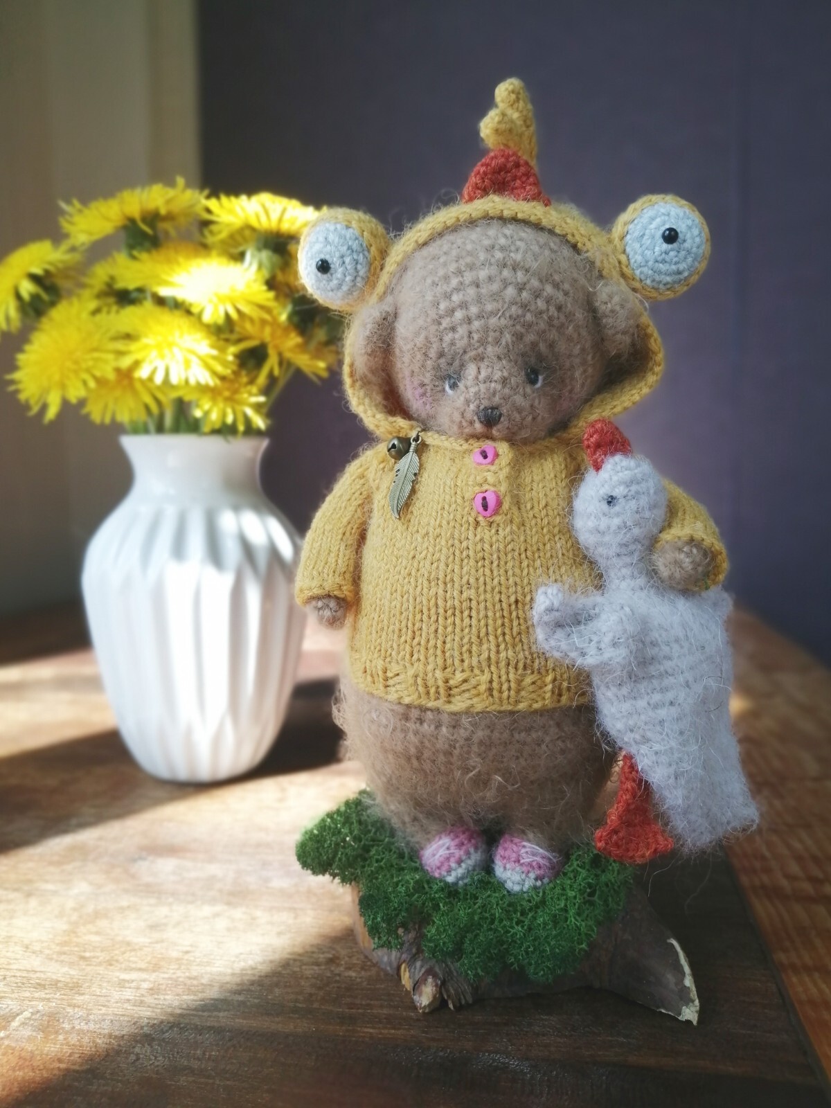 Hand Knitted Animals Cozy Handmade toys: Teddy bear in a chicken jacket ...