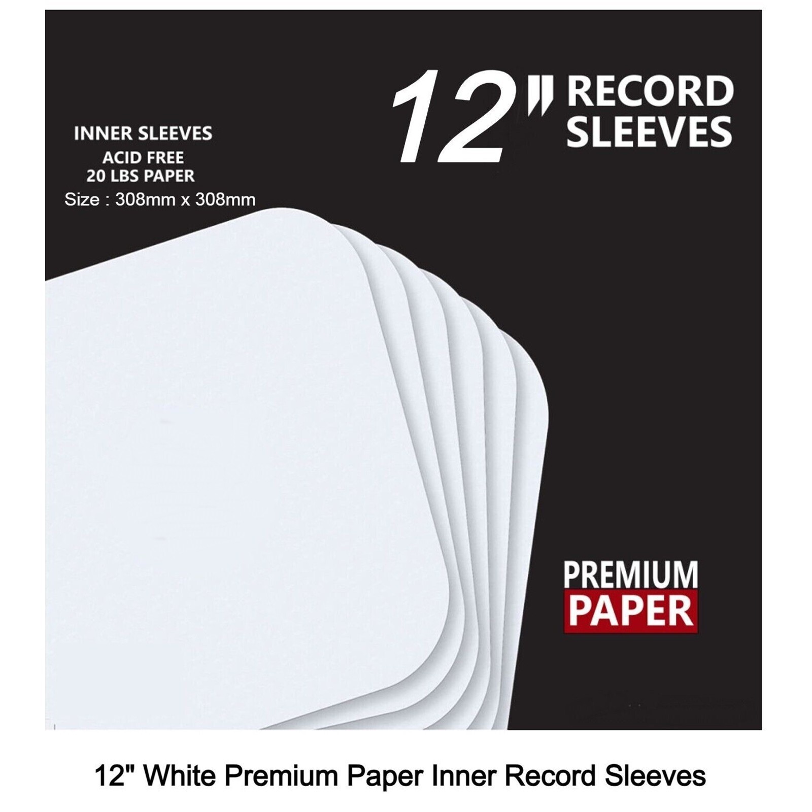 12" White Paper Premium Inner Record Sleeves Acid Free 20Lbs 308mm x ...