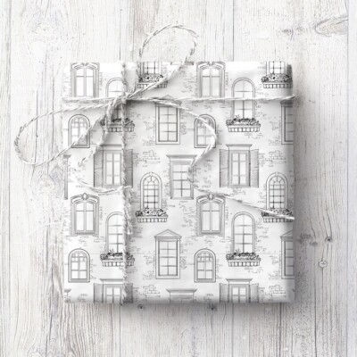 Spanish Windows Wrapping Paper-2 Sheets, Black & White, Monochrome ...