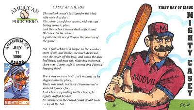 3083 32c Folk Hereos, Mighty Casey Collins hand painted cachet #J2605 ...