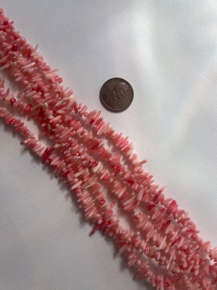 FIVE (5) STRANDS OF VINTAGE PINK TWIG SHAPE CORAL STRANDS 16" EACH ...