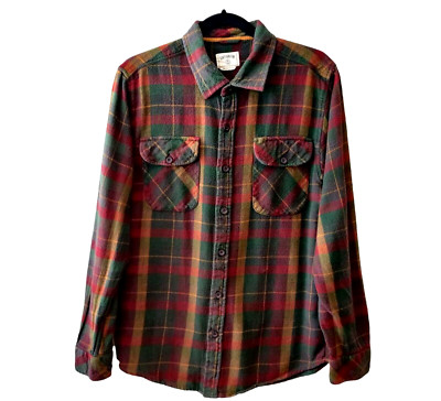 Captain Fin Mens Rust Green Gold Plaid Flannel L/S Button Up Fall Shirt ...