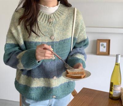 Womens Fashion Winter Crew Neck Long Sleeve Warm Color Matching Kniting ...