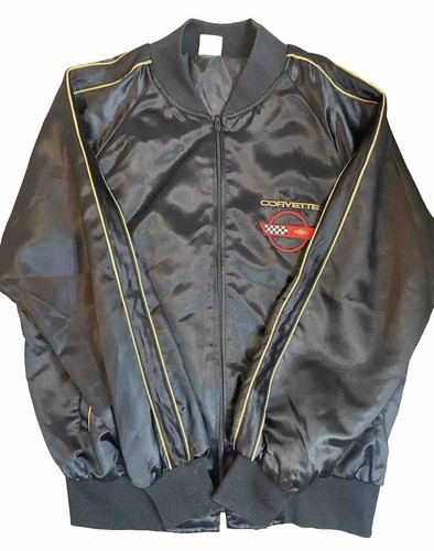 Vintage Chevy Corvette Racing Black Satin Embroidered Jacket USA Made ...