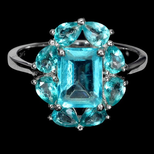 925 Sterling Silver Ring Octagon Paraiba Blue Topaz 8x6mm Gemstone ...