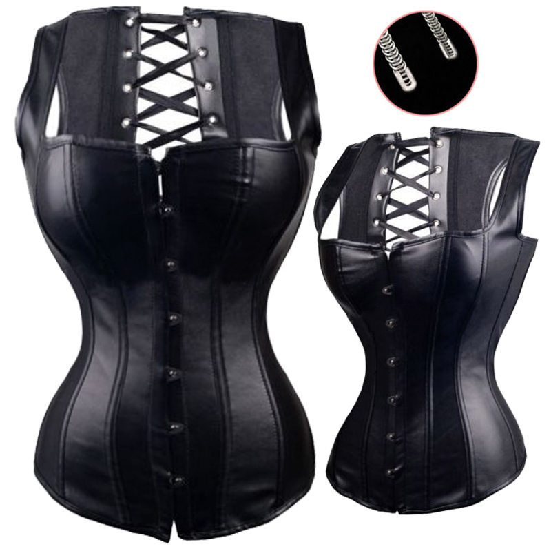 Sexy Boned Corset Basque Waist Trainer Steampunk Bustier Lace Up ...
