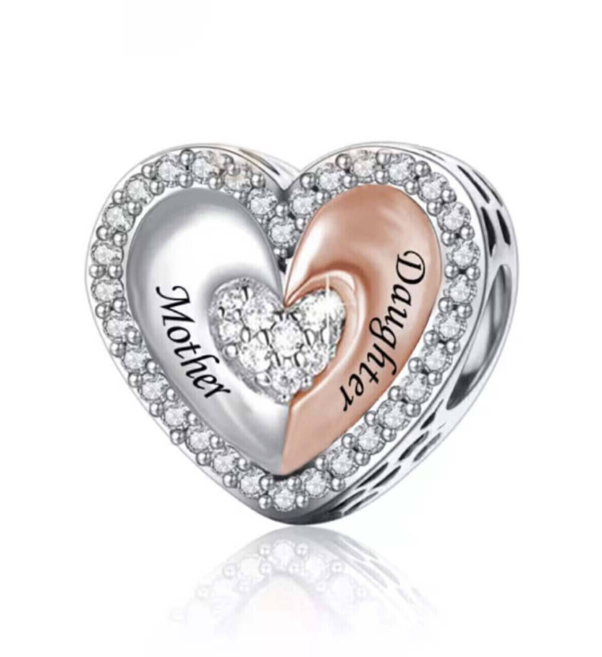 Mother Daughter Rose Gold Heart Charm Sterling Silver 925 Mum Mummy ...
