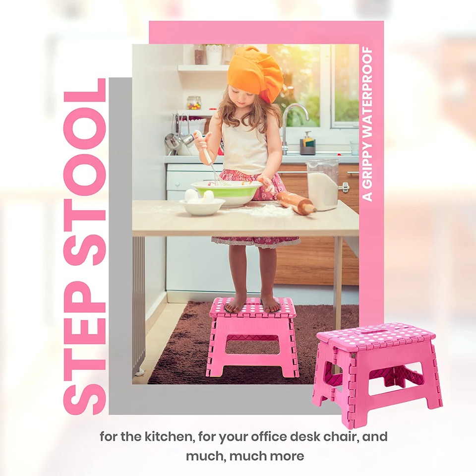 Folding Step Stool for Kids 11" Wide 9" Tall Plastic 300lbs Capacity ...