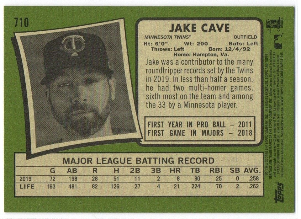 Jake Cave 2020 Topps Heritage #710 SP Short Print Minnesota Twins | eBay