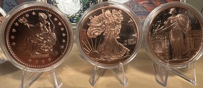 (3) 1 Ounce .999 Copper Round w/Walking , Sitting, Standing Liberty ...