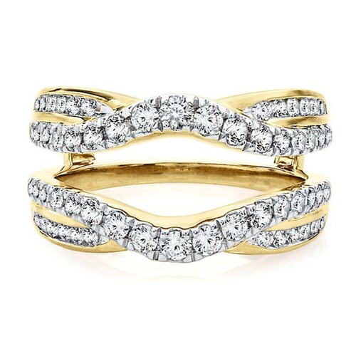 1.00 Ct Real Natural MOISSANITE Wrap Guard Enhancer Ring 14k Yellow ...