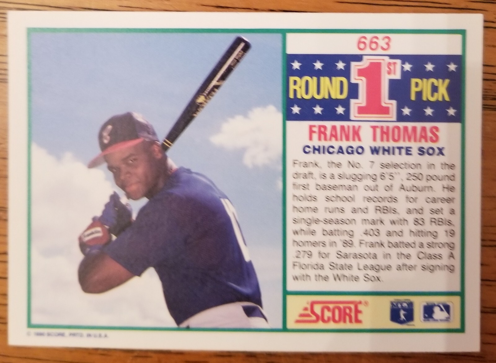 Frank Thomas Chicago White Sox 1990 Score Baseball Card #663 1st Round ...