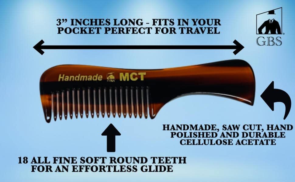 Handmade 3in Pocket Comb for Beard and Mustache Styling, MCT, Pack of 3 ...