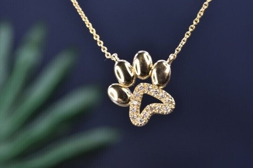 14K Yellow Gold Plated Diamond DOG PAW Beauty Pendant 1Ct Round Cut Lab ...