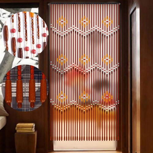 86 inch Natural Wood & Bamboo Beaded Curtain Fly Screen for Porch Room ...