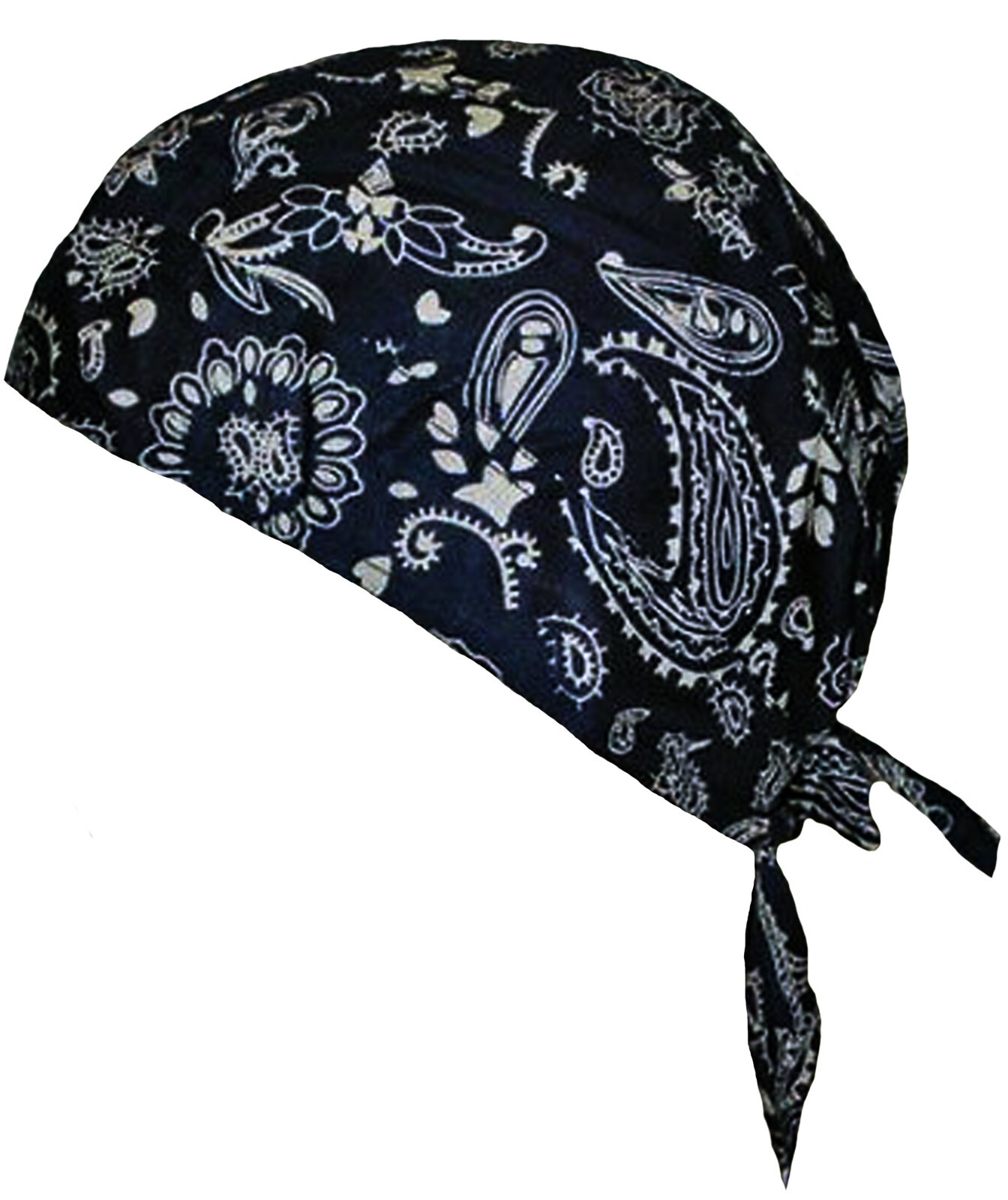 Black and White Paisley Bandana Cap w/ Elastic w/ Sweatband Motorcycle ...