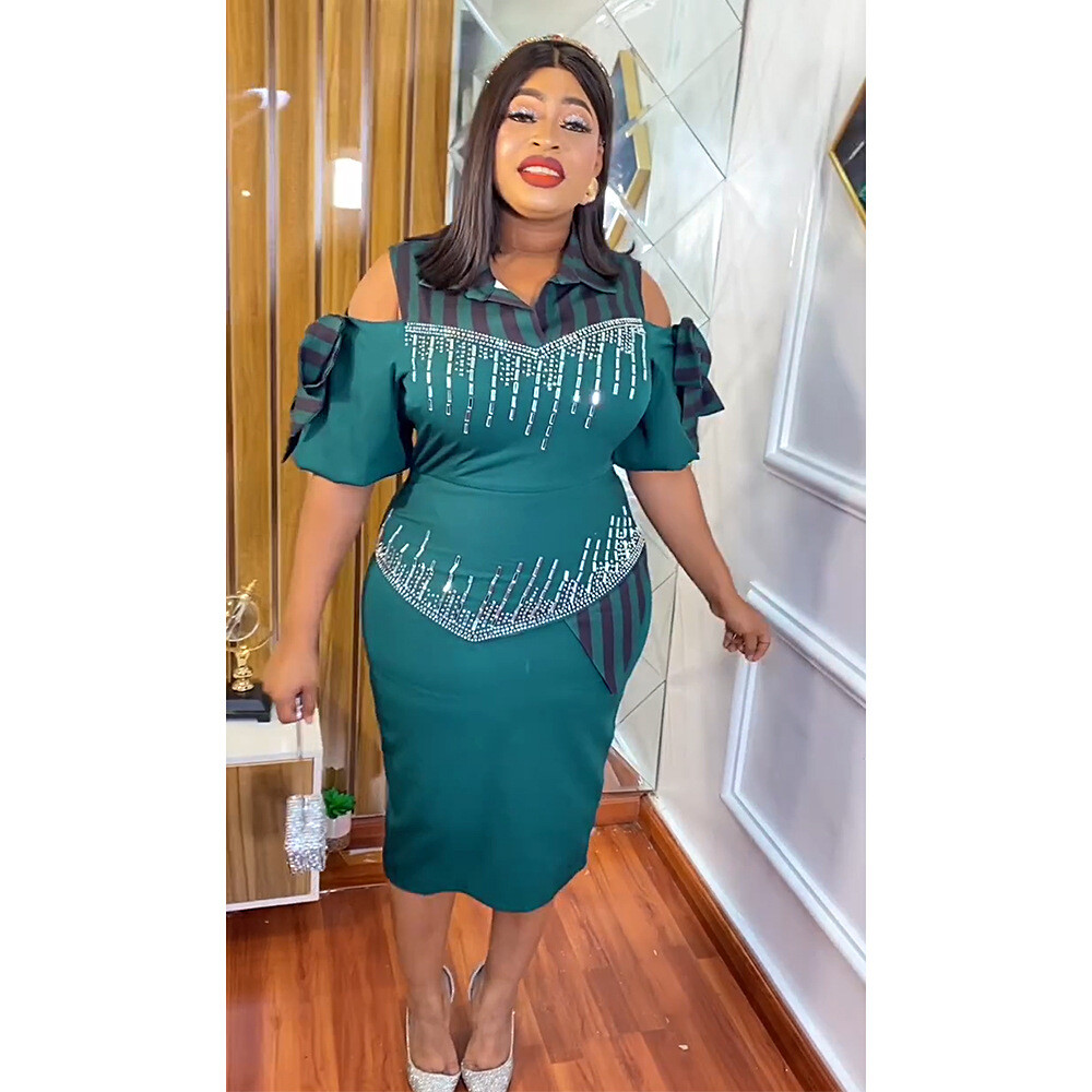 African Dashiki Women Abaya Party Rhinestone Bodycon Maxi Dress Evening ...