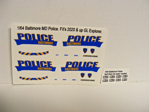 Baltimore MD Police 2022 1/64 Water Slide Decal Set Fits GL 2020 Police ...
