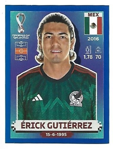 Erick Gutierrez Panini 2022 FIFA World Cup Sticker Blue Parallel Mexico ...