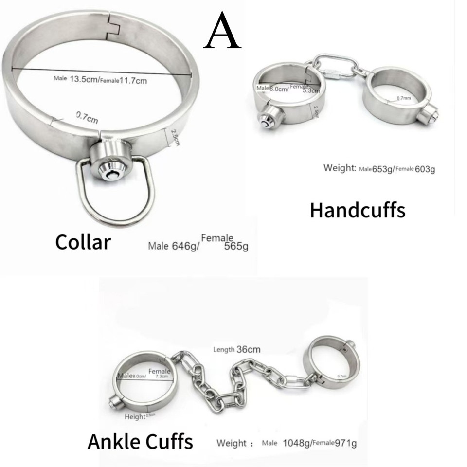 Metal Handcuffs Ankle Cuffs Shackle Chain Lock Restraint Collar Slave ...