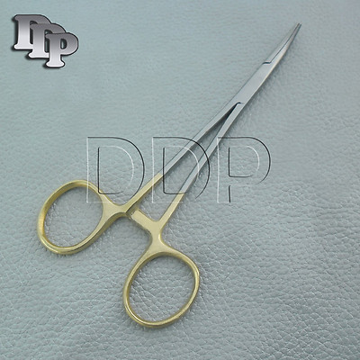 GOLD HANDLE FULL SERRATED HEMOSTAT LOCKING FORCEPS 5" CURVED STAINLESS ...