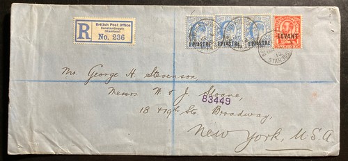 1912 Constantinople British Levant Registered cover To new York USA | eBay