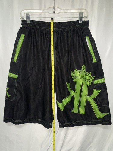 King of Kings Slow Pitch Shorts Black and Green Big Graphic 5 Pocket ...