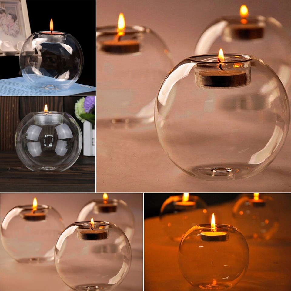 Set of 6 Glass Tea Candle Holders Round Tea Light Holder Wedding ...