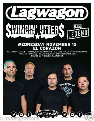 LAGWAGON / SWINGIN' UTTERS 2014 SEATTLE CONCERT TOUR POSTER - Punk Rock ...