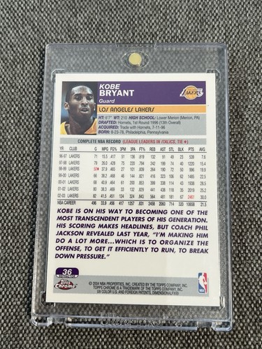 2003 Topps Chrome #36 Kobe Bryant Refractor Lakers HOF See Description ...