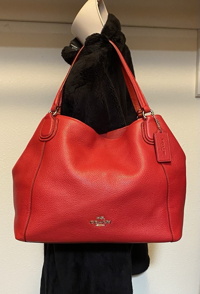 Coach 35983 Edie 28 True Red Pebbled Leather 2/Way Shoulder Bag ...