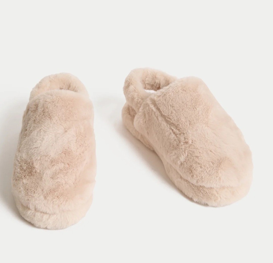 Marks and Spencer Women's Faux Fur Slingback Slippers Size 6 New | eBay UK