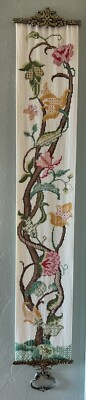 Vintage Needlepoint Bell Pull Embroidery Floral Vine Tapestry Handmade ...
