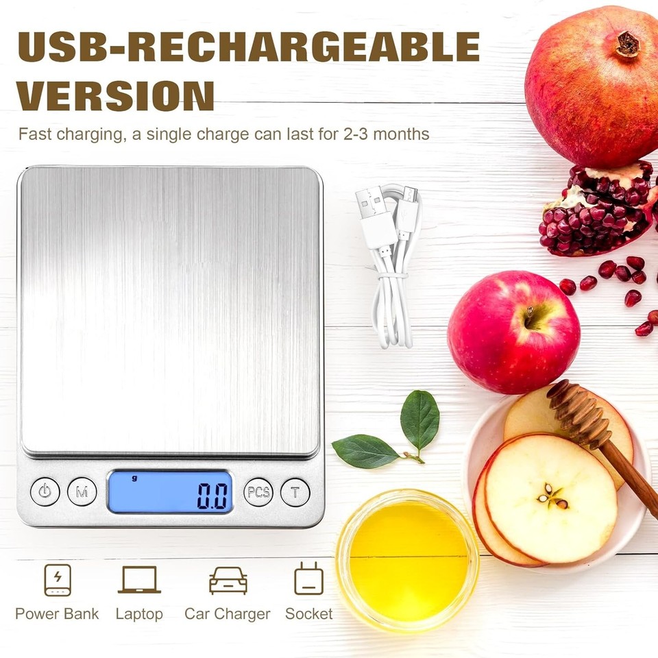 Rechargeable Food Scale – Grams & Oz, Digital Kitchen Scale with Tray ...