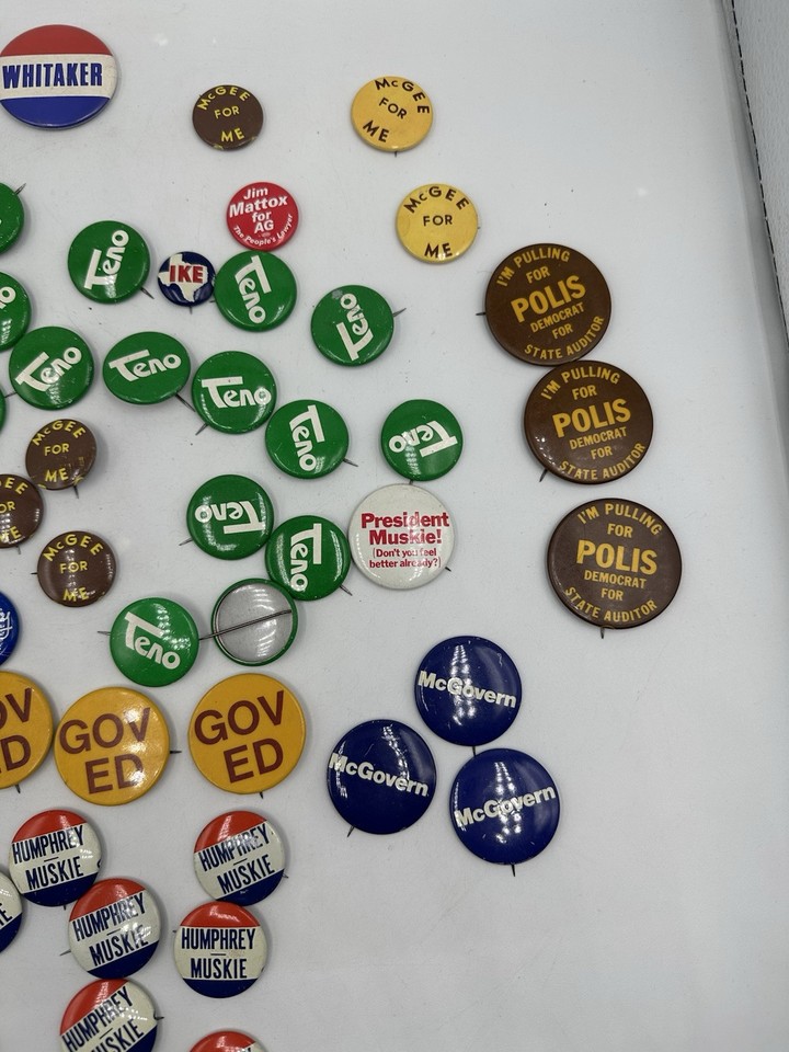 Vtg 60+ Buttons Political Pinback 60's 70's Ike Muskie Democrat Texas ...