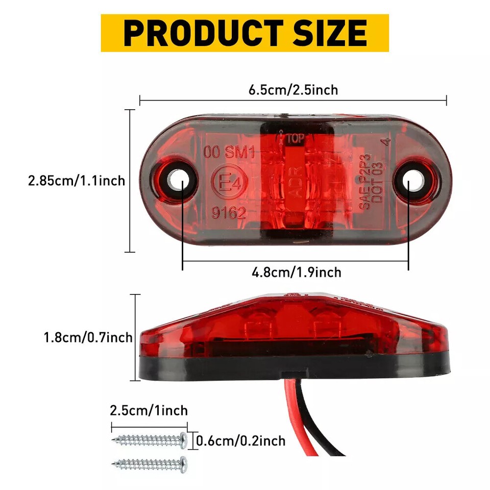 20x 12V-24V 2.5" LED Oval Clearance Side Marker Light Truck Trailer RV ...