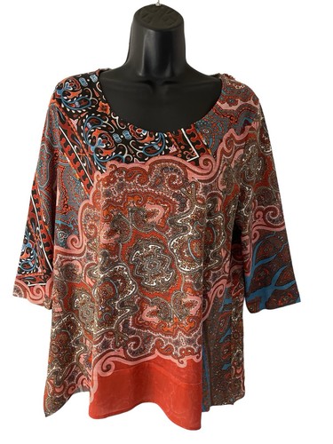 French Blue Top Women XL 3/4 Sleeve Embroidered Sequin Blouse Scoop ...