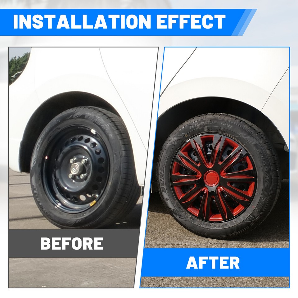14" Black Red Wheel Covers Snap On Full Hub Caps fit R14 Tire & Steel ...